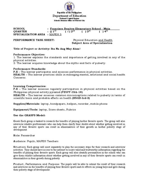 Image result for Performance Task Physical Activity