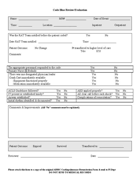 Image result for Code Blue Documentation Form