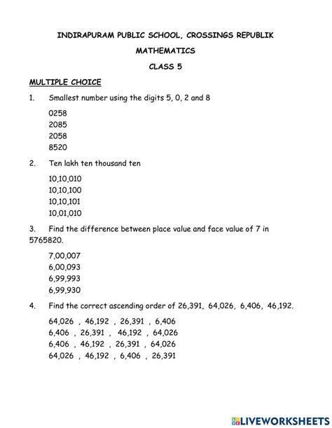 Image result for Multiple Choice Place Value Worksheets