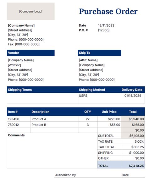 Image result for Example of a Purchase Order