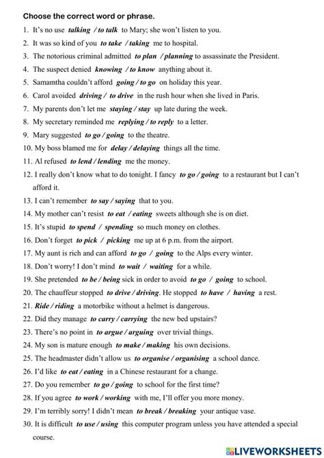 Image result for To-Infinitive Exercise