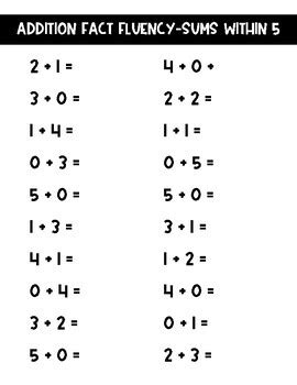 Image result for Addition Fact Fluency Worksheets