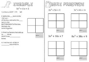 Image result for Box Method Factoring Worksheet