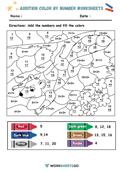 Image result for Printable Color by Number Addition Worksheets