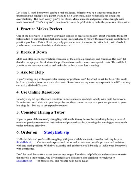 Math Homework Hints | PDF | Homework | Mathematics