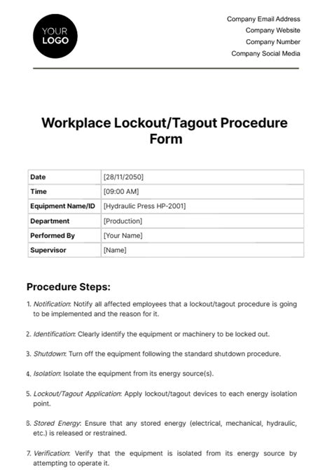 Image result for Lock Out Tag Out Form