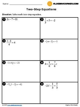 Image result for Two-Step Equations Division Worksheet