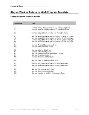 Image result for Return to Work Program Template