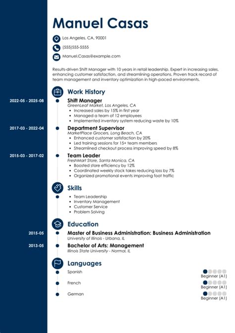 Image result for Shift Manager Resume Example