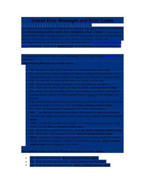 Image result for Indesit Error Code