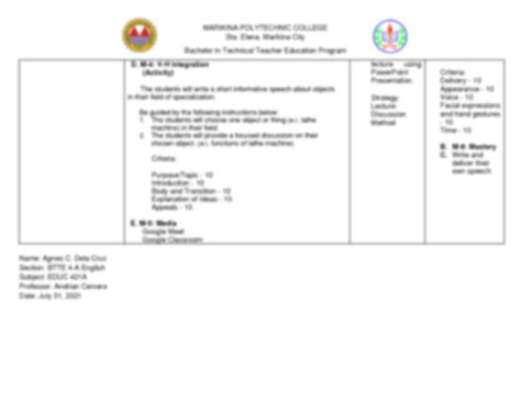 Image result for Matrix Lesson Plan Example