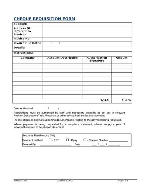 Image result for Cheque Requisition Form