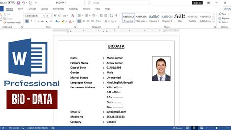 Image result for How to Write Bio Data in MS Word