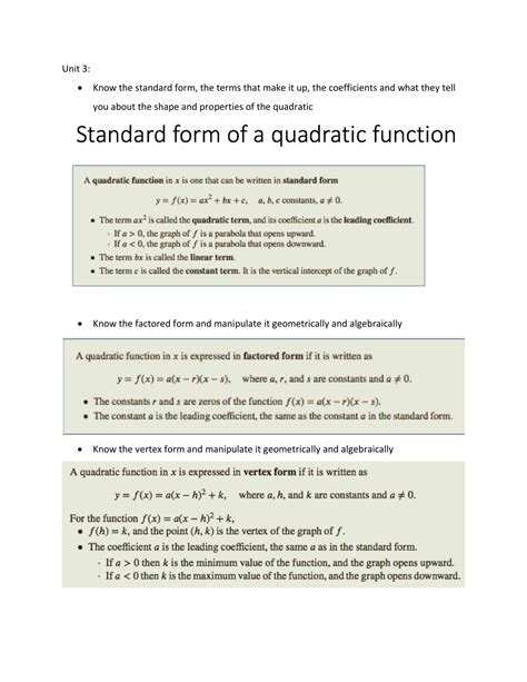 Standard Form of a Quadratic Function