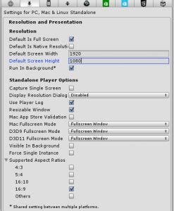 Image result for Unity Resolution and Presentation Setting Location