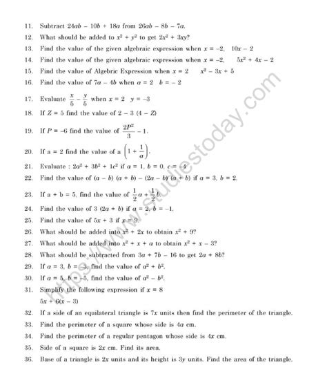 Image result for Algebraic Expression of Class 7