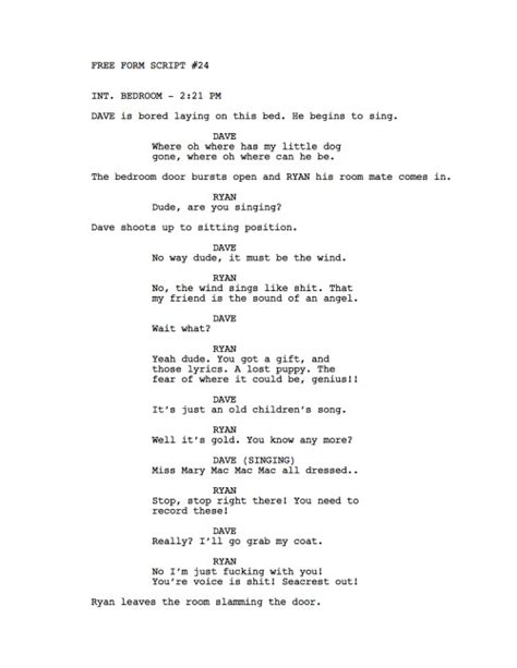 Image result for One Page Script Examples