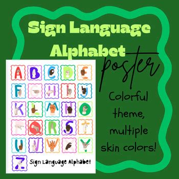 Colorful sign language Alphabet Poster -Multiple Skin colors! | TPT