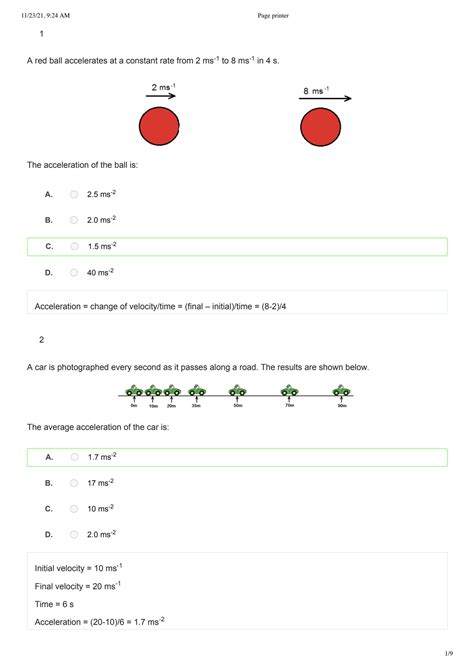 Image result for Physics Acceleration Worksheet