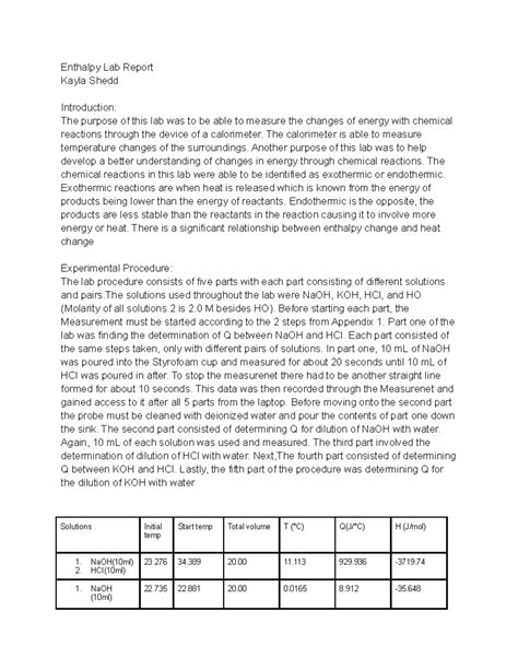 Image result for Enthalpy Change Lab