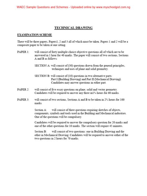 Image result for WAEC Technical Drawing PDF