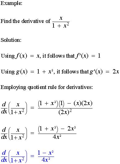 Image result for Differentiation Steps Using Derivative Rule for Quotient Math Site Youtube.com
