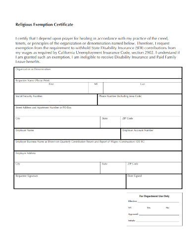 Image result for Answers for Religious Exemption Form