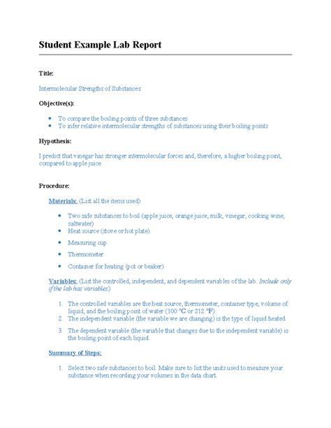 Image result for High School Descriptive Lab Report Guide Example