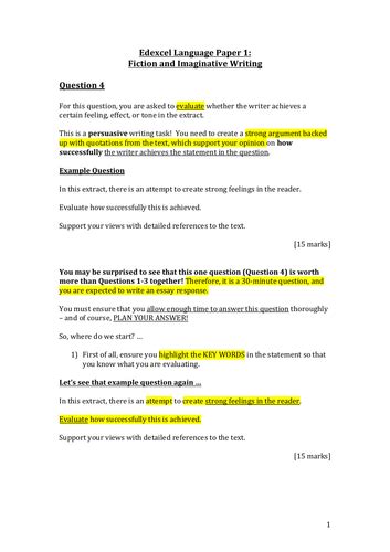 Image result for Edexcel English Language Paper 1 Question 4