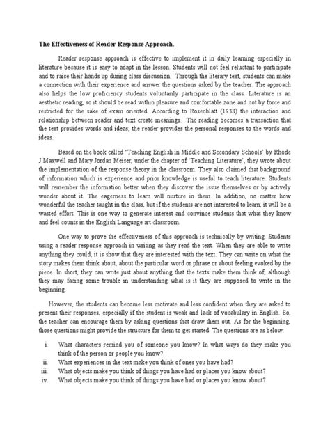 Image result for Reader Response Example