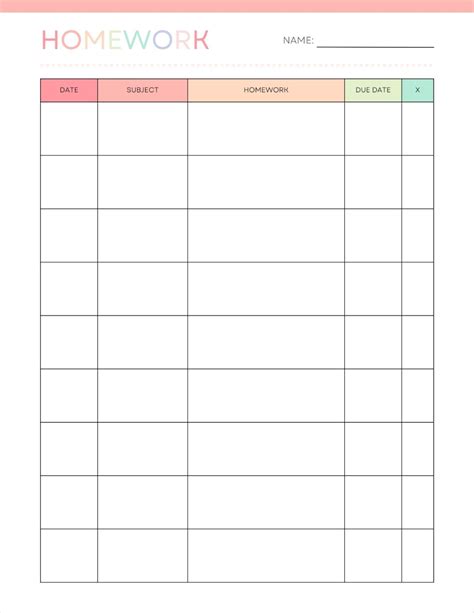 Image result for Homework Log Template