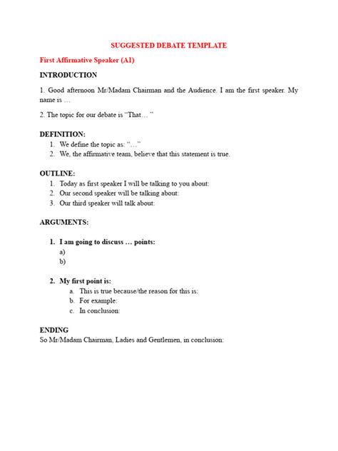 Debate Format TEMPLATE | PDF
