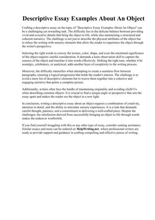 Image result for Example of Descriptive Essay About an Object