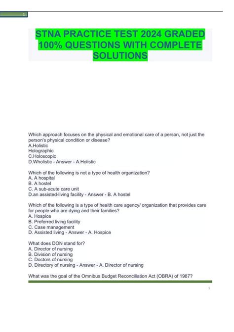 Image result for Free Printable STNA Practice Test