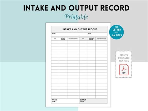 Fluids Intake and Output Record, Fluid Balance Chart, Intake Output ...