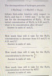 Image result for Decomposition of H2O2 Follows First Order
