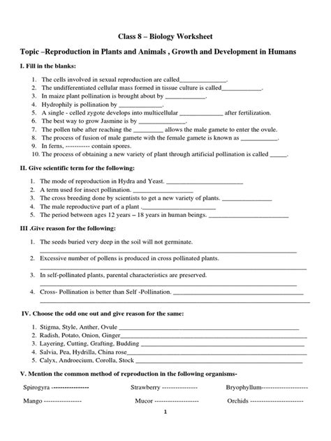 Image result for Reproduction in Animals Science Class 8 Worksheet