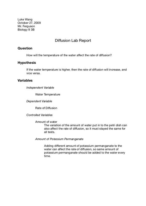 Image result for Gas Diffusion Lab Report Sample