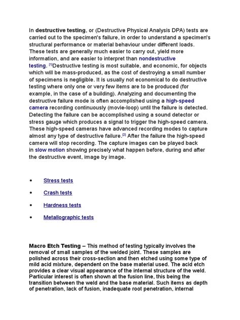 Image result for Destructive Testing Examples