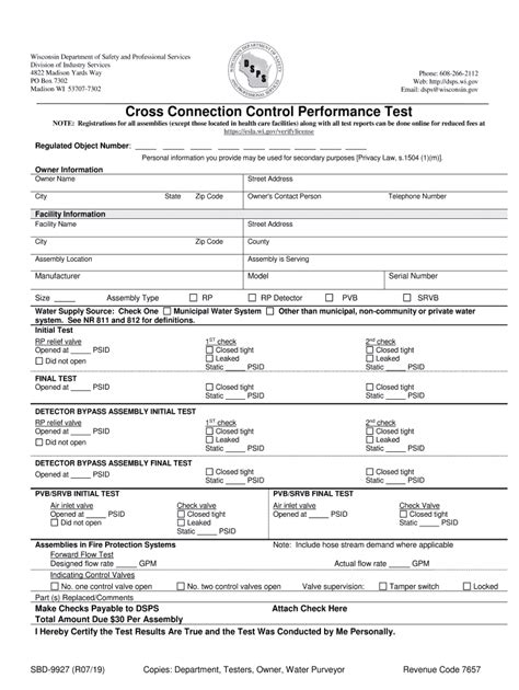 Image result for Cross Connection Test Form