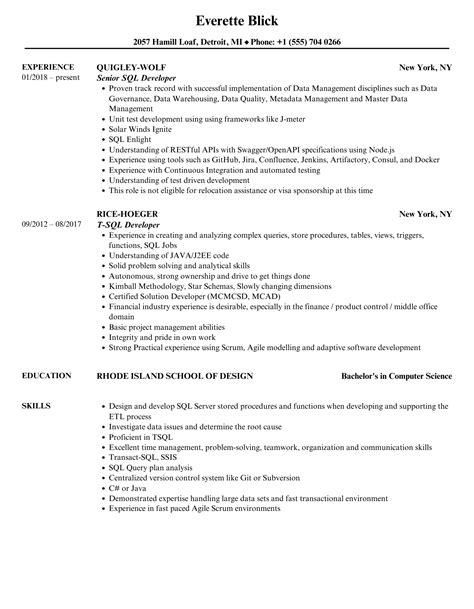 Image result for SQL Resume Sample