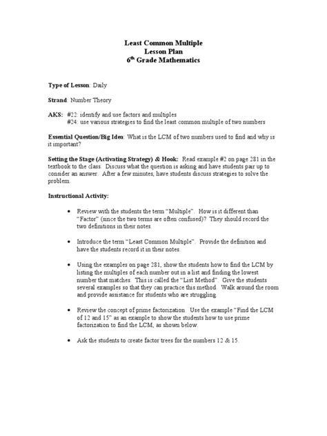 Image result for Least Common Multiple Lesson Plan