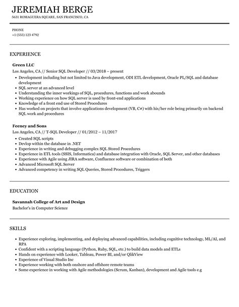 Image result for SQL Resume Sample