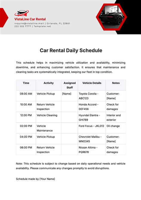 Image result for Example of a Schedule