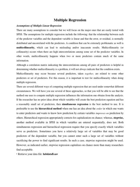 Assumptions of Multiple Linear Regression | PDF | Multicollinearity ...