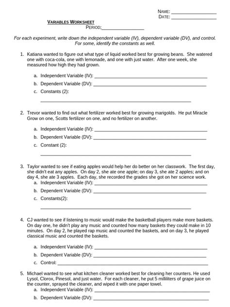 Image result for Variables Practice Answer Worksheet