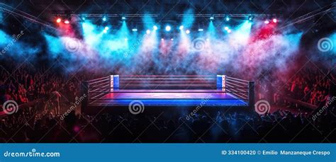 A Boxing Ring with a Crowd of People Watching. the Ring is Lit Up with ...