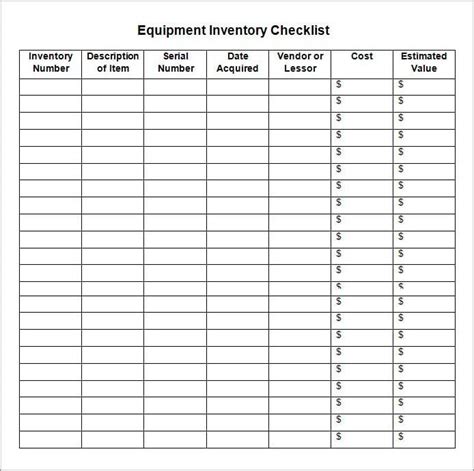 Printable Inventory Checklist Template