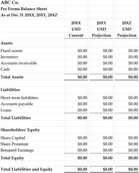 Image result for Pro Forma Balance Sheet Example
