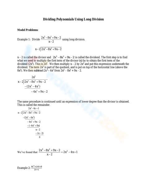 Image result for Dividing Polynomials Using Long Division